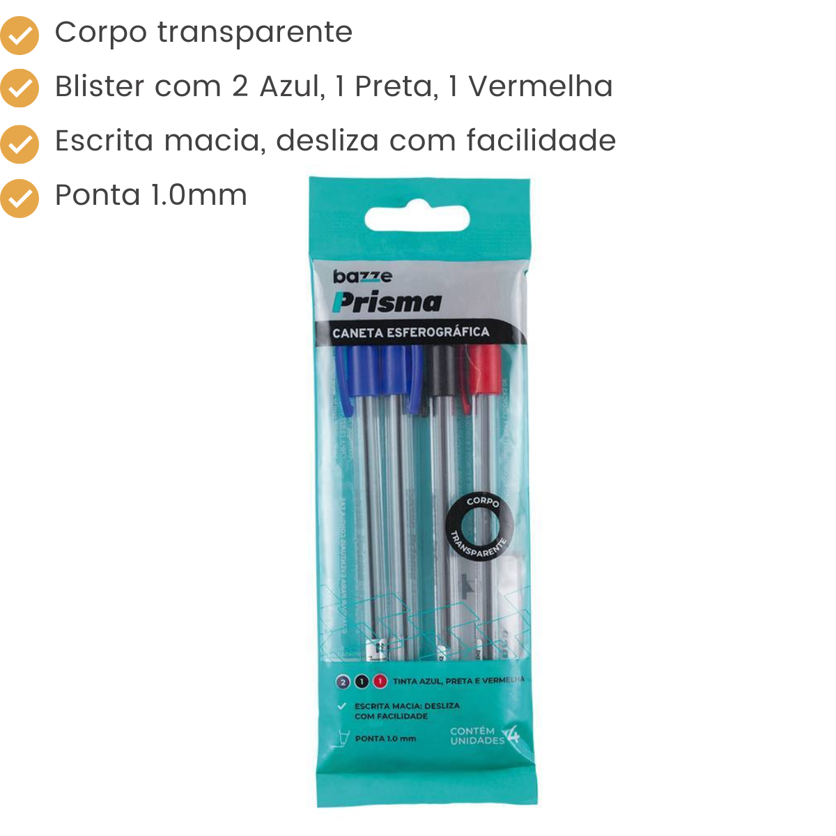 Caneta Esferográfica Prisma Bazze - 1.0mm - Cores clássicas - Blister - Mercado My Gift ...