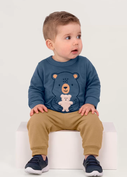 Conjunto moletom Bebê Menino Ursinho Brandili - Azul - TheLele Kids