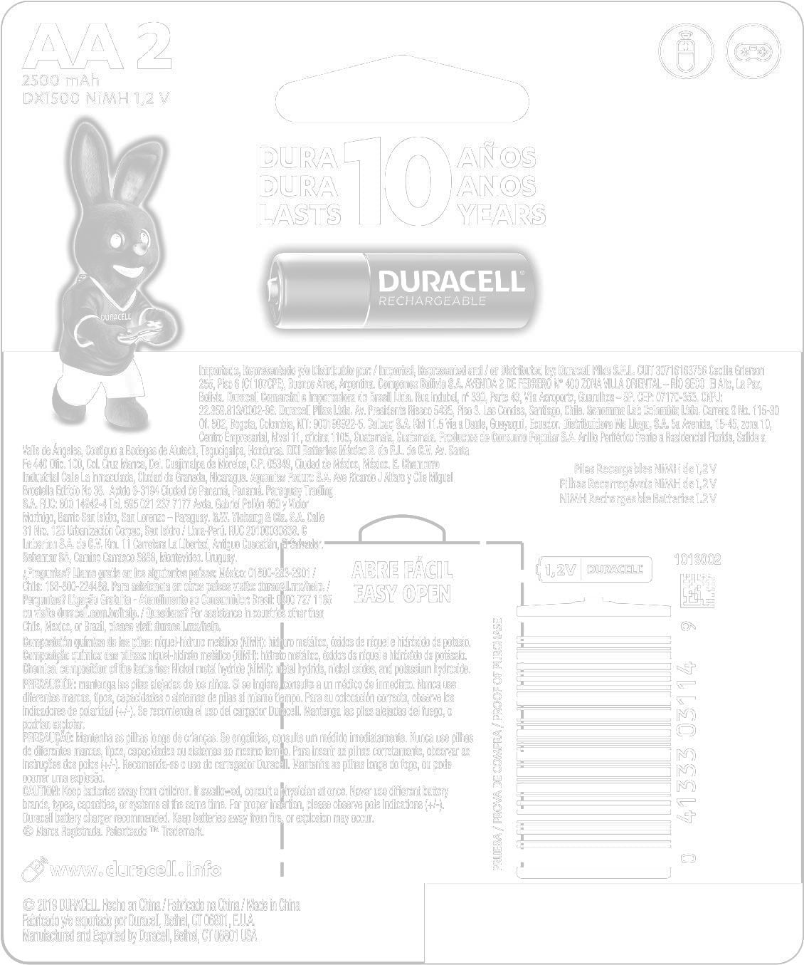 Pilha Recarregável Aa 2500-mah Cartela C/2 Pilhas Duracell - Loja da Câmera