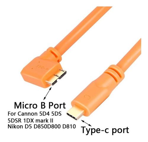 Cabo 5m Usb C 3.0 P/ Micro B Canon 5d4 5dsr, Nikon D810 D850 - Laranja ...
