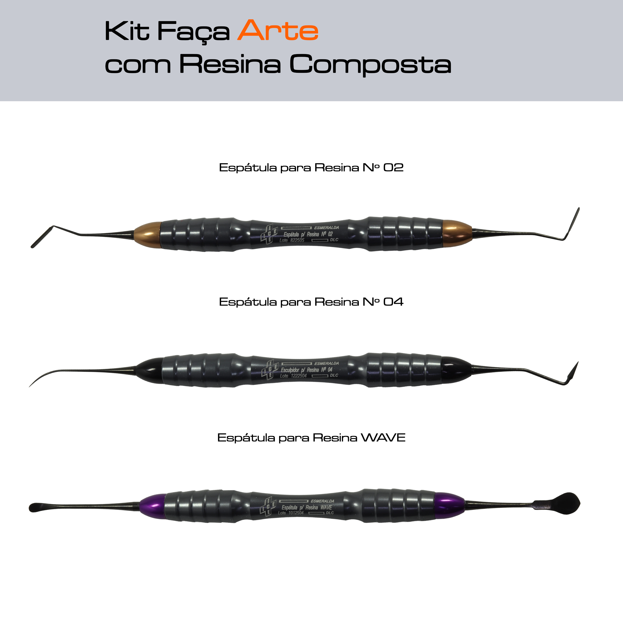KIT ESPÁTULAS PARA RESINA ESMERALDA DLC ( 03 UN ) - DR. GUILHERME ...