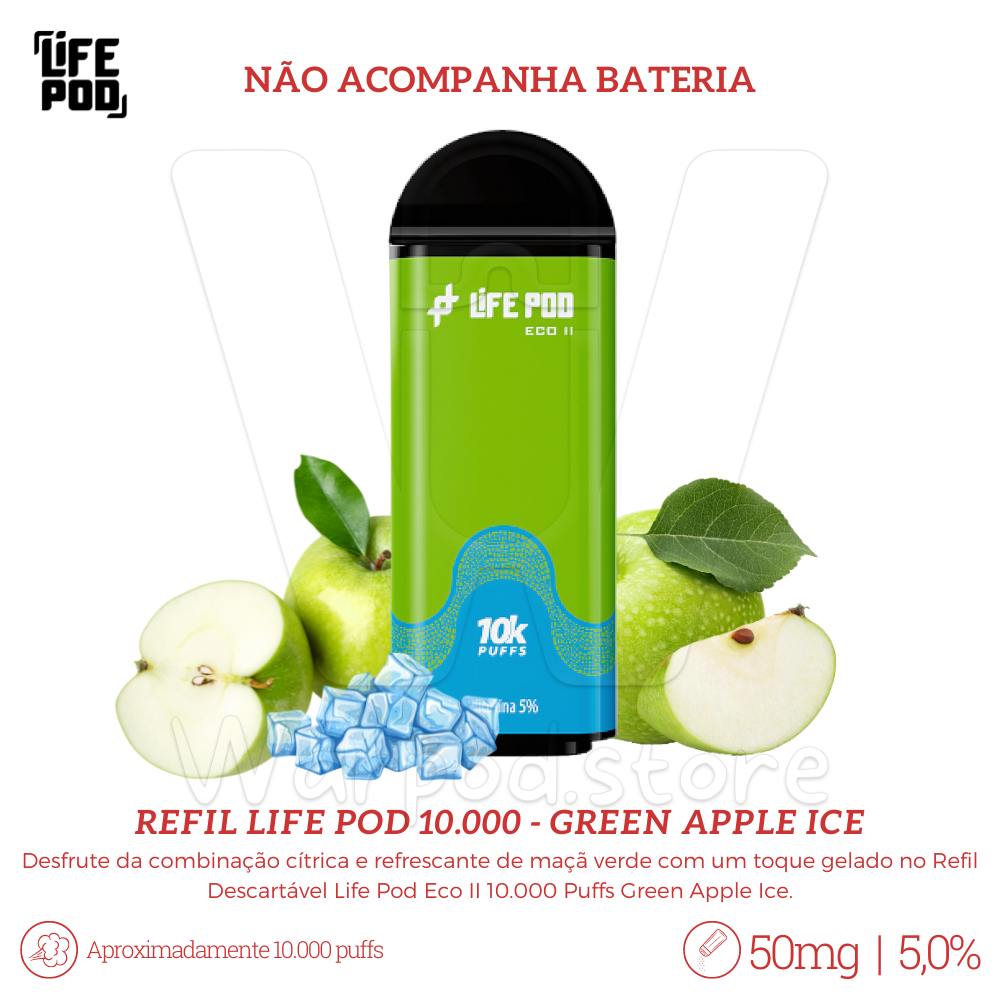 Refil Desc Life Pod Eco II 10.000 - Green Apple Ice - Warpod Store ...
