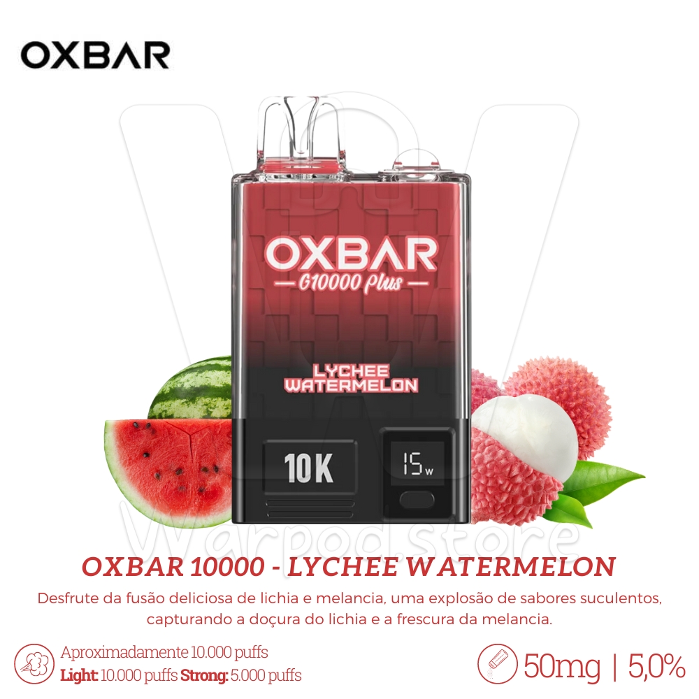 Pod Desc Oxbar 10.000 - Lychee Watermelon - Warpod Store - Uma Guerra de Sabores