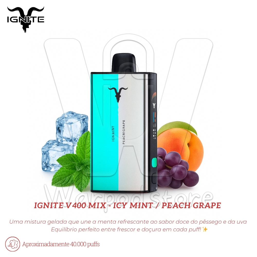 Pod Desc Ignite V400 Mix 40.000 - Icy Mint / Peach Grape - Warpod Store ...