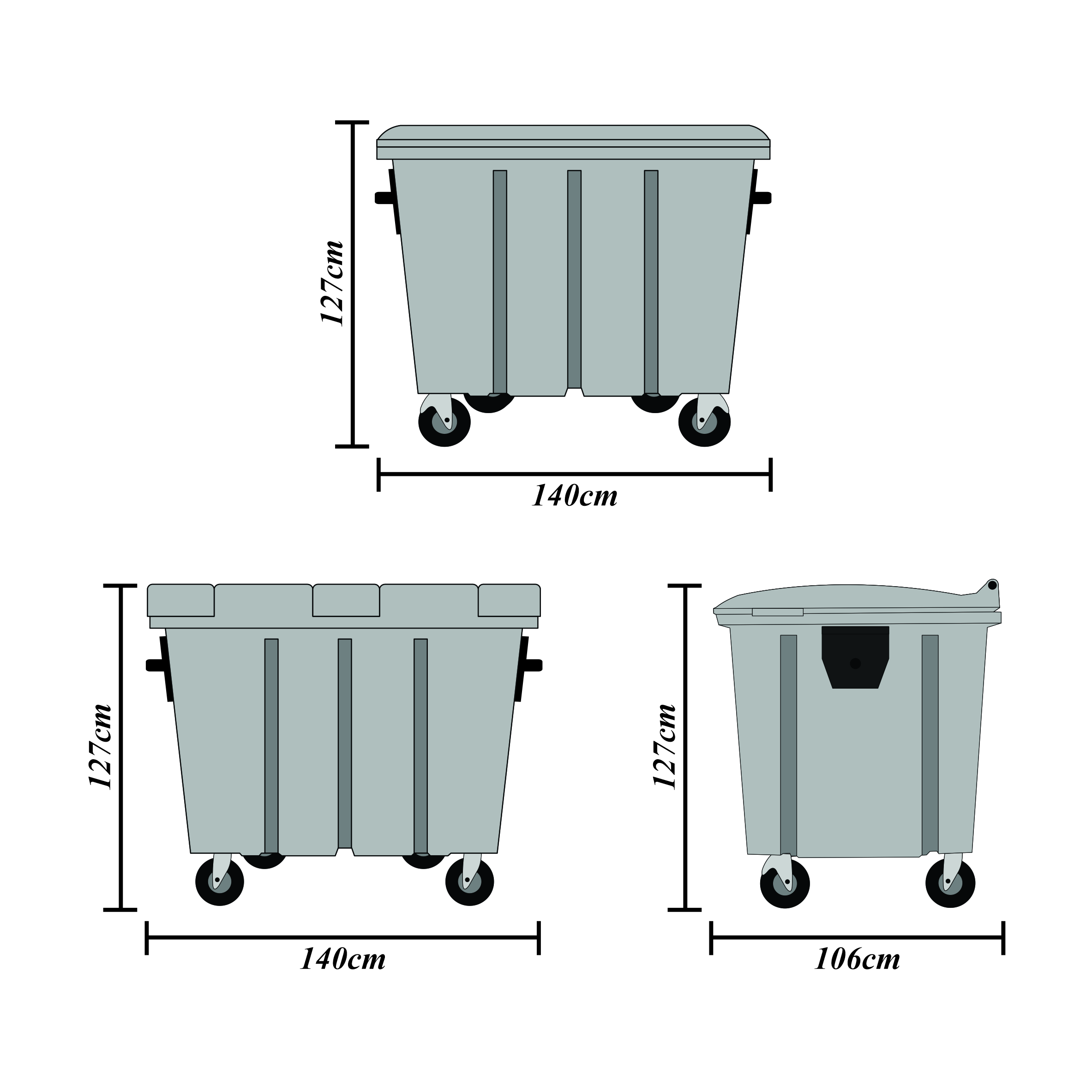 LIXEIRA CONTAINER 1000L COM MUNHÃO DE FERRO - LEONPLASTIC