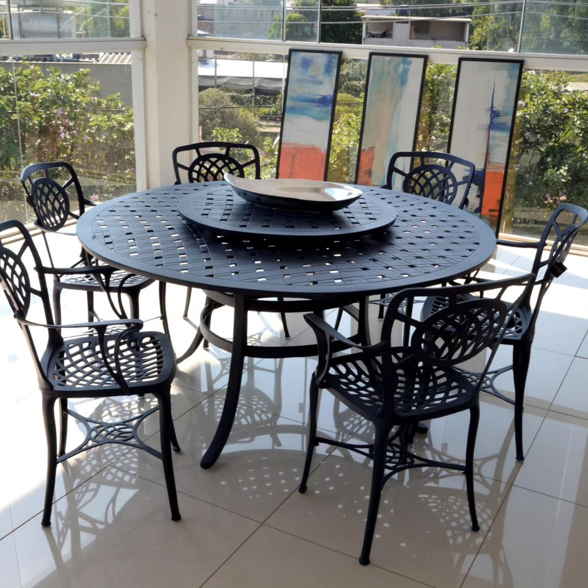 Mesa Giratória de Jardim 6 Cadeiras Alumínio Fundido Havana Guarda Sol ...