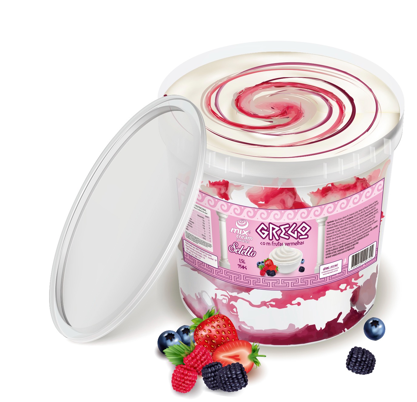 POTE 1,5L IOGURTE GREGO C/ MORANGO - MIX CREAM SORVETES