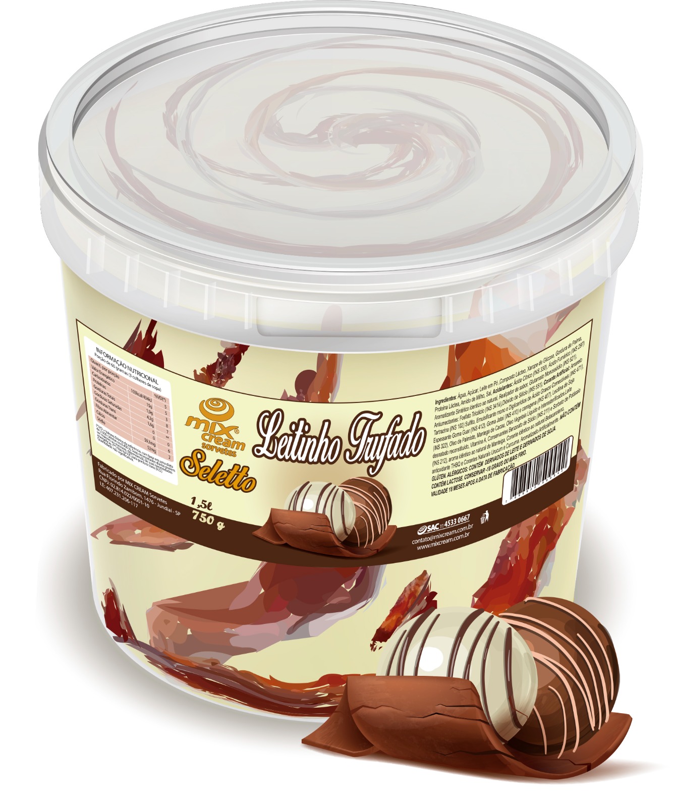 POTE 1,5L LEITINHO TRUFADO - MIX CREAM SORVETES