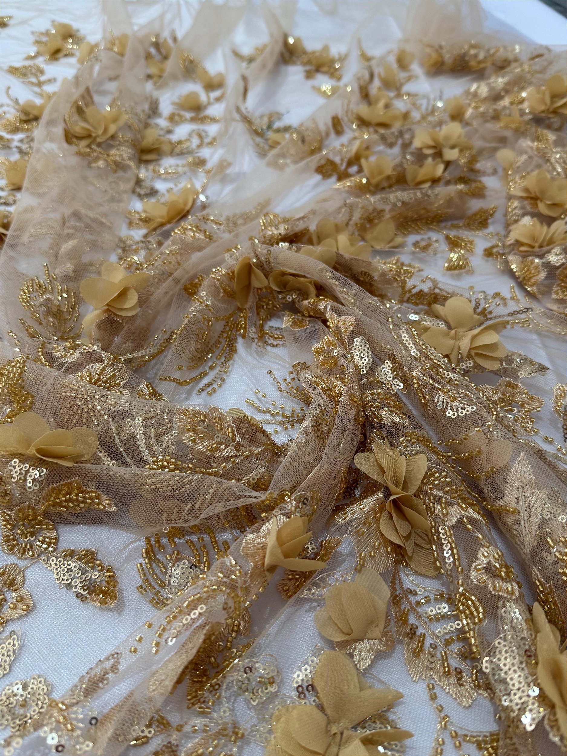 Renda Pedraria 3D PD1012 Dourado - Nova Textil