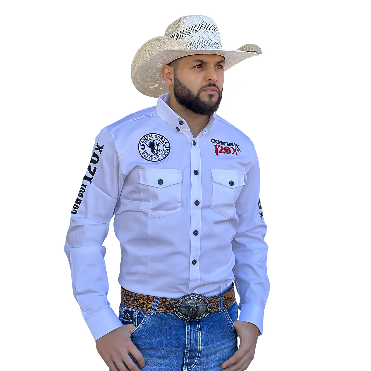 Camisão Masculino Estilo Contry Texana Pbr Farm Ox Cowboy 120x - Paint ...