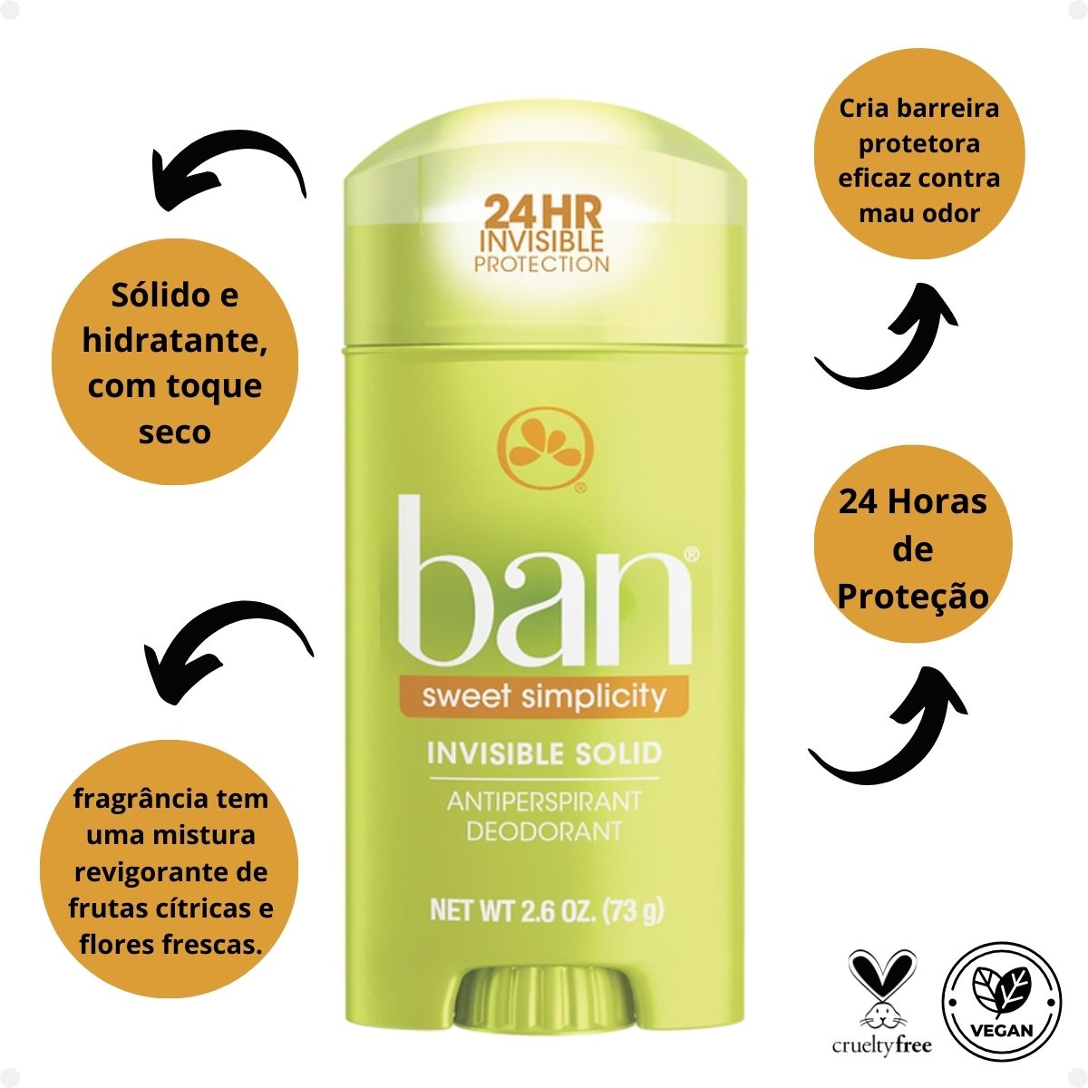 BAN DESODORANTE ANTITRANSPIRANTE SÓLIDO SWEET SIMPLICITY 73G - Teruya ...