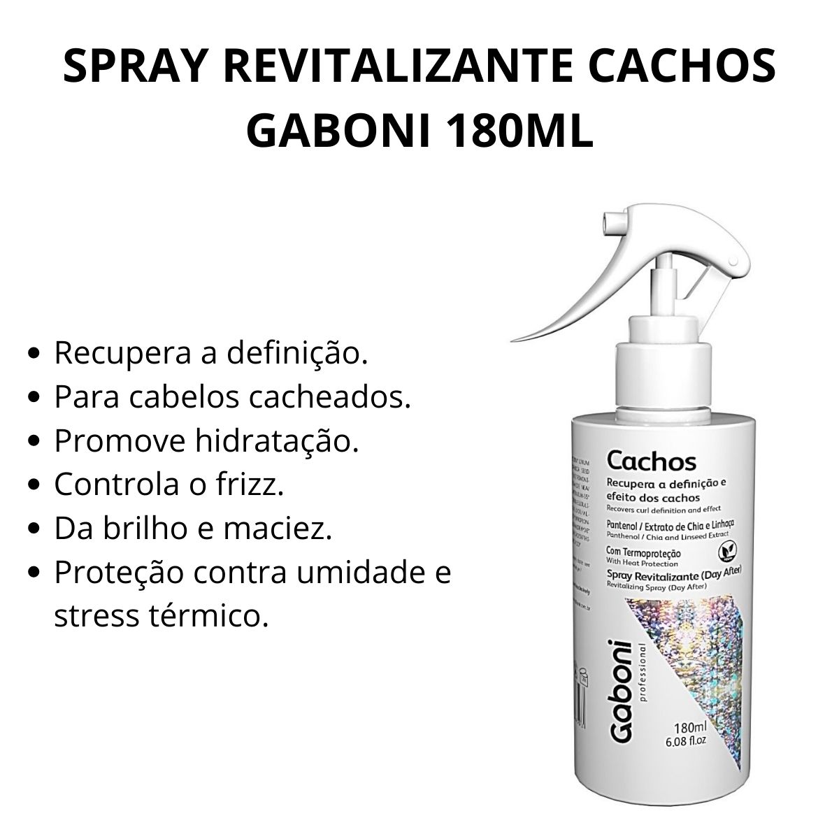SPRAY REVITALIZANTE CACHOS GABONI 180ML - Teruya - Cosméticos e Perfumaria
