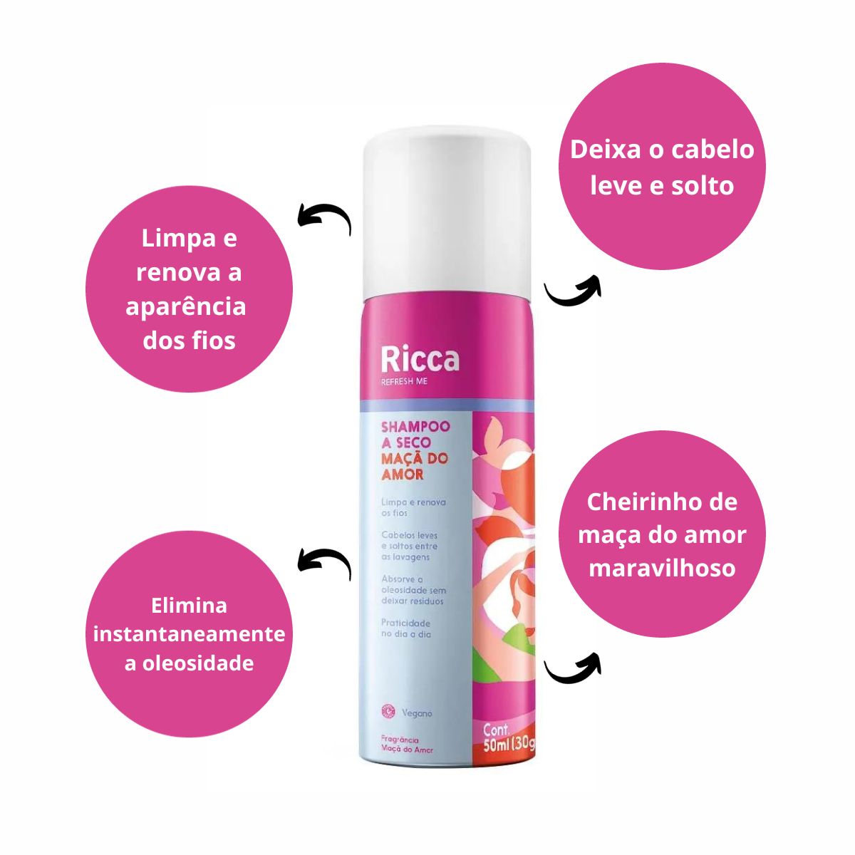 SHAMPOO A SECO RICCA REFRESH ME MAÇA DO AMOR 50ML - Teruya - Cosméticos ...