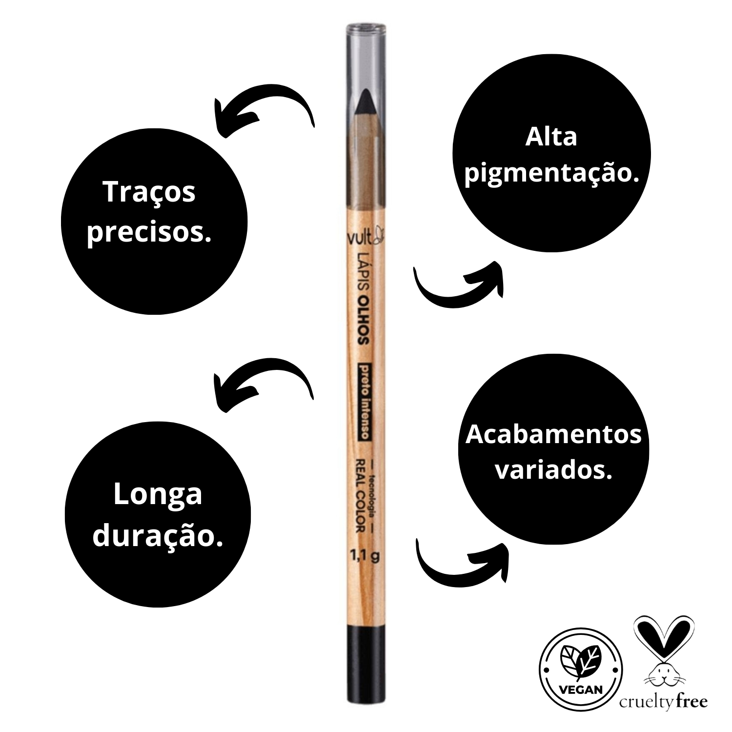 Lápis Para Olhos Vult Real Color Cor Preto Intenso 1,1g - Teruya - Cosméticos e Perfumaria