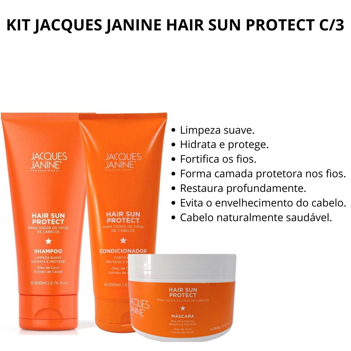 Jacques Janine Hair Sun Protect: Shampoo, Condicionador e Máscara 240g ...