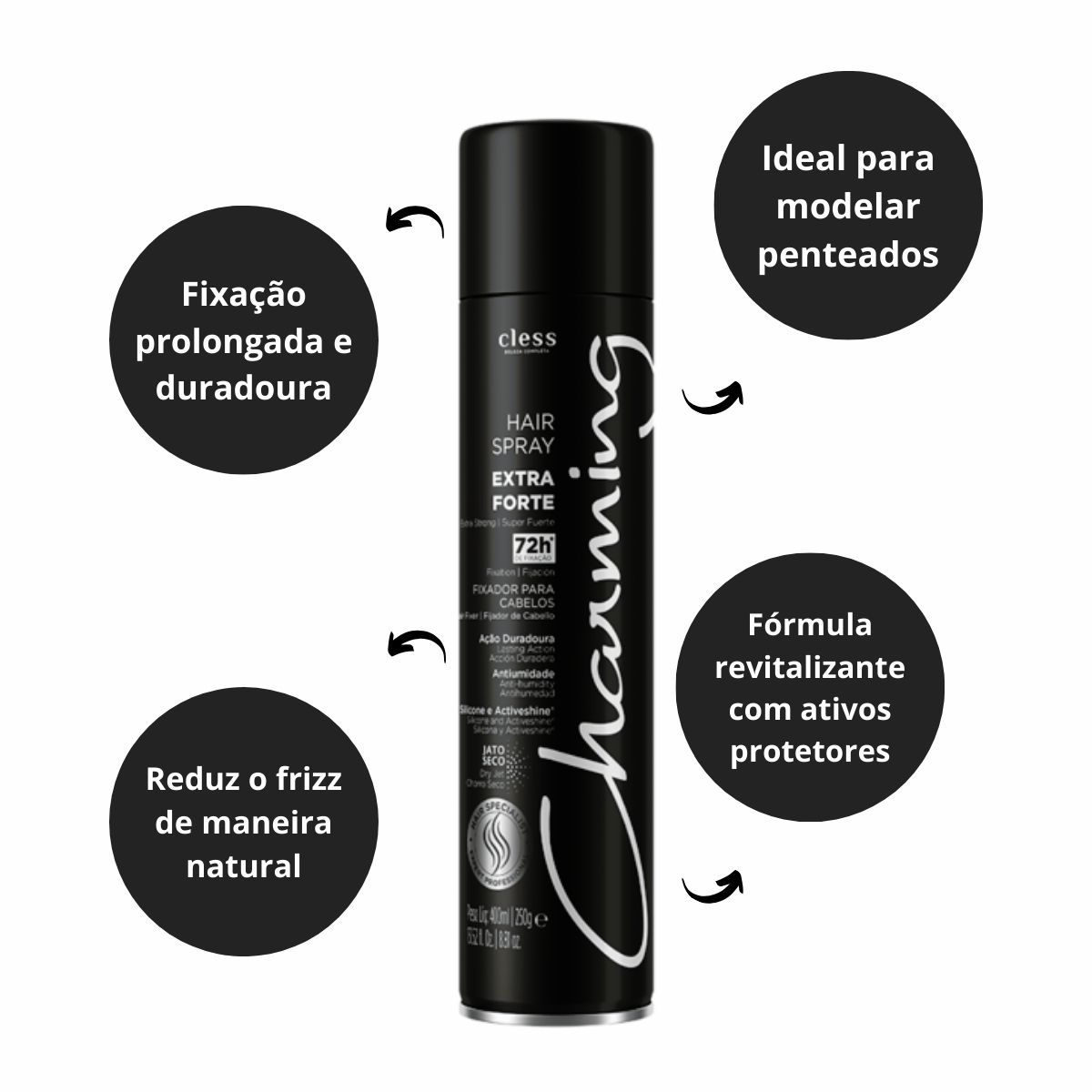 KIT HAIR SPRAY CLESS CHARMING EXTRA FORTE SEM PERFUME 400ML C/3 ...