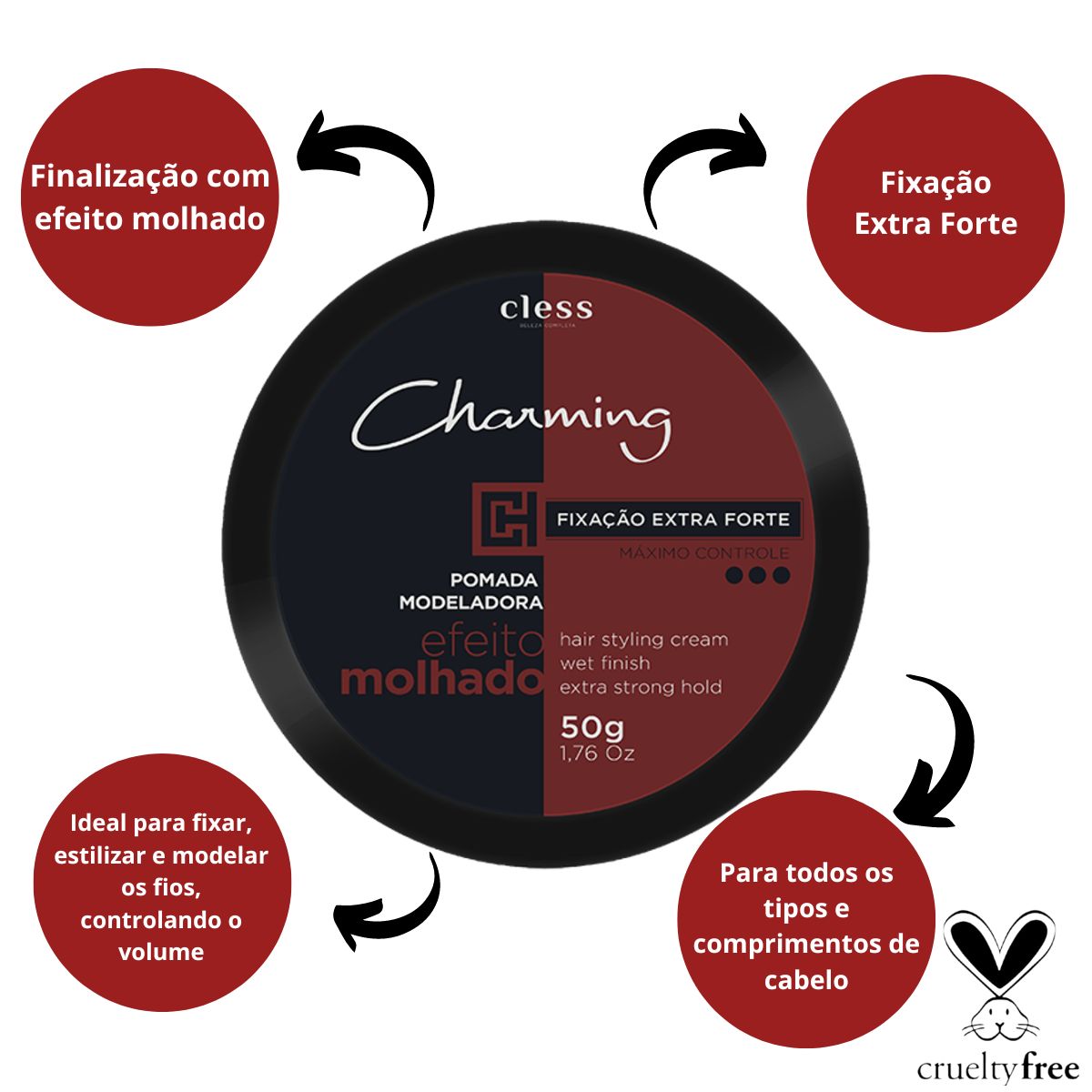 Pomada Modeladora Cless Charming Extra Forte Efeito Molhado 50g ...