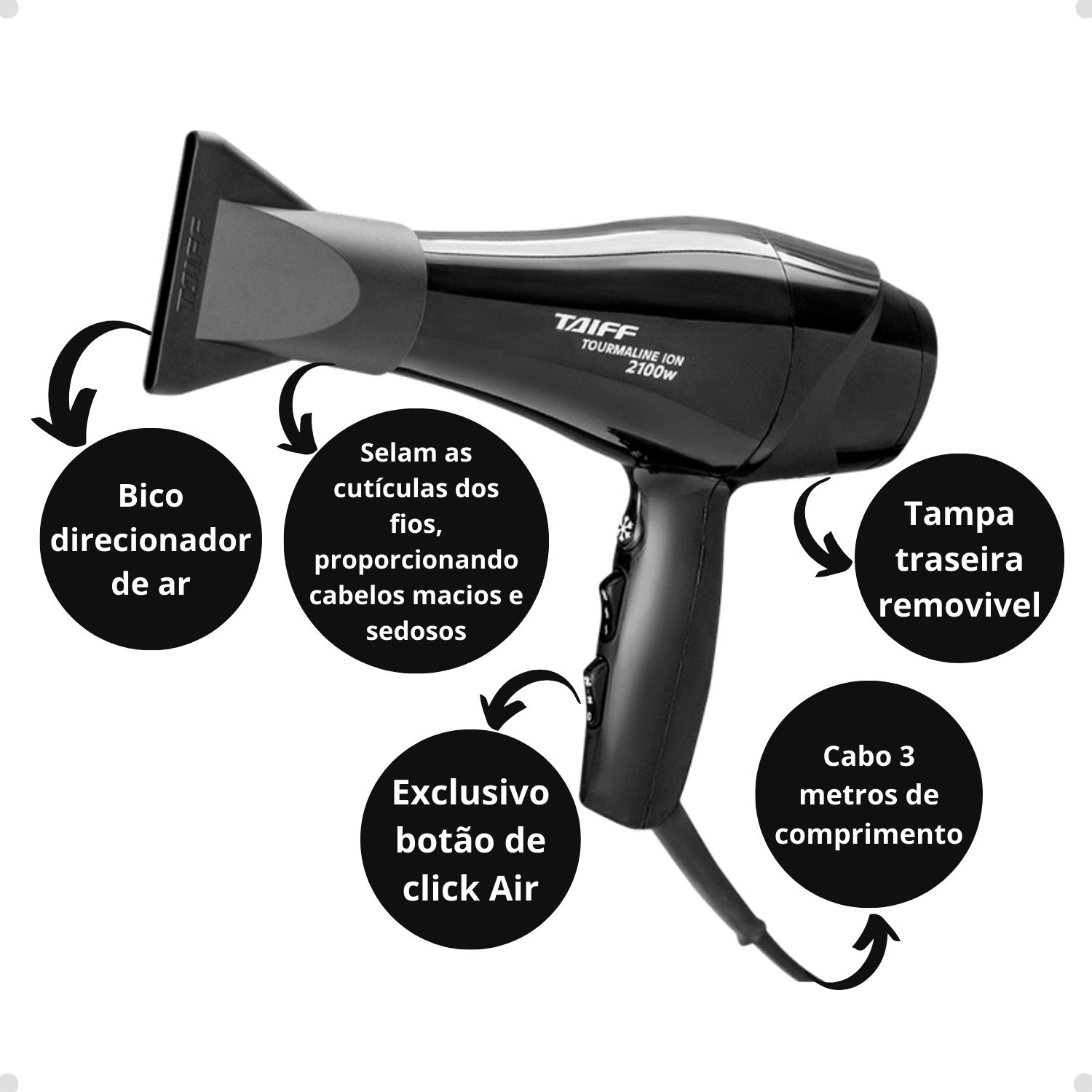 Secador Taiff Tourmaline Ion 2100w 220V - Teruya - Cosméticos e Perfumaria