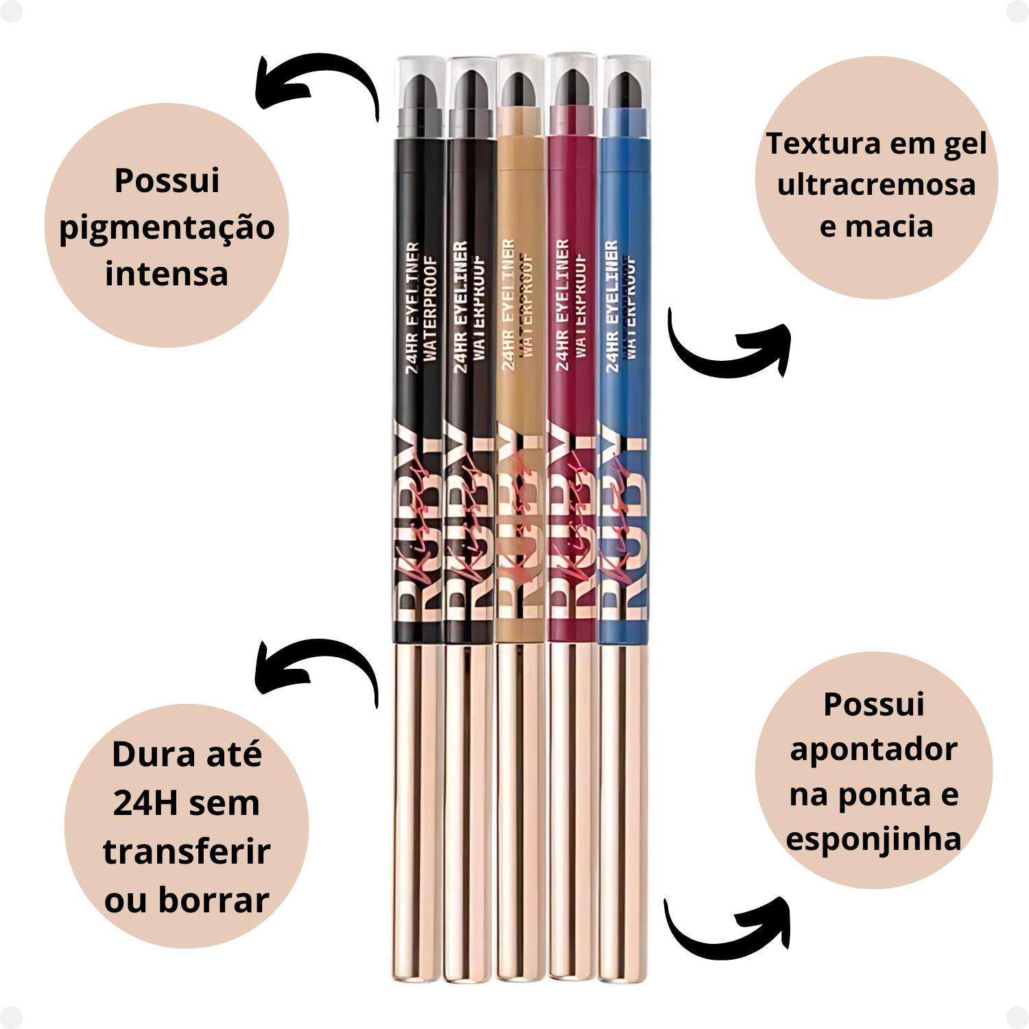 Kit Lápis Retrátil em Gel Ruby Kisses à Prova D'água Com 5 - Teruya ...