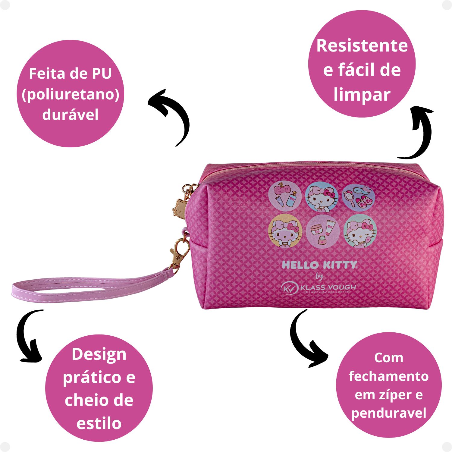 Necessaire Organizadora Hello Kitty by Klass Vough Estampada Rosa Kchk-04p - Teruya - Cosméticos ...