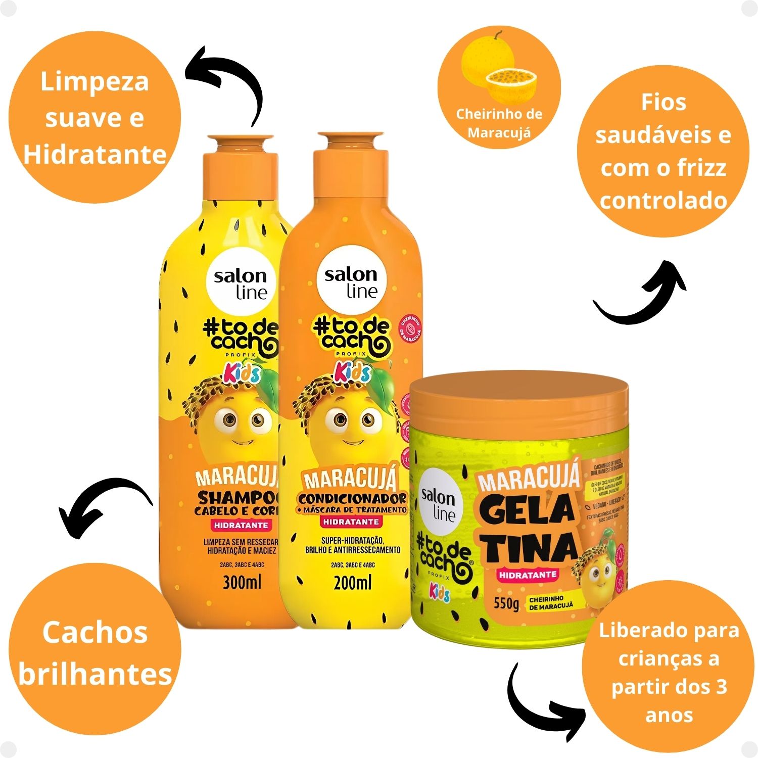 Kit Salon Line Kids: Shampoo + Condicionador e Gelatina Hidratante ...