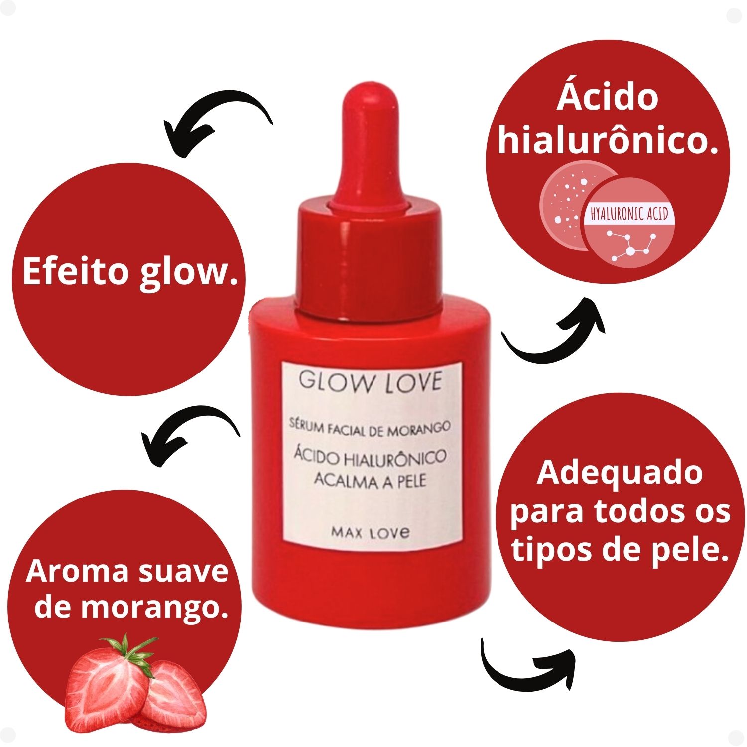 Sérum Facial Max Love Glow Love Morango Ácido Hialurônico 30ml - Teruya ...