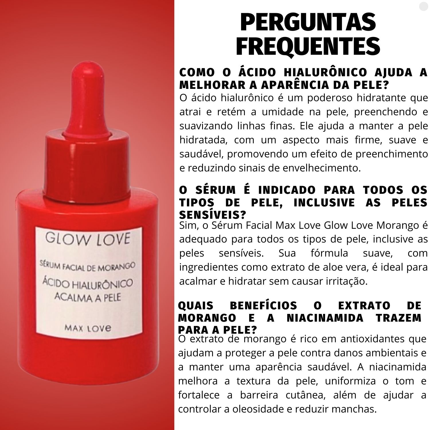 Sérum Facial Max Love Glow Love Morango Ácido Hialurônico 30ml - Teruya ...