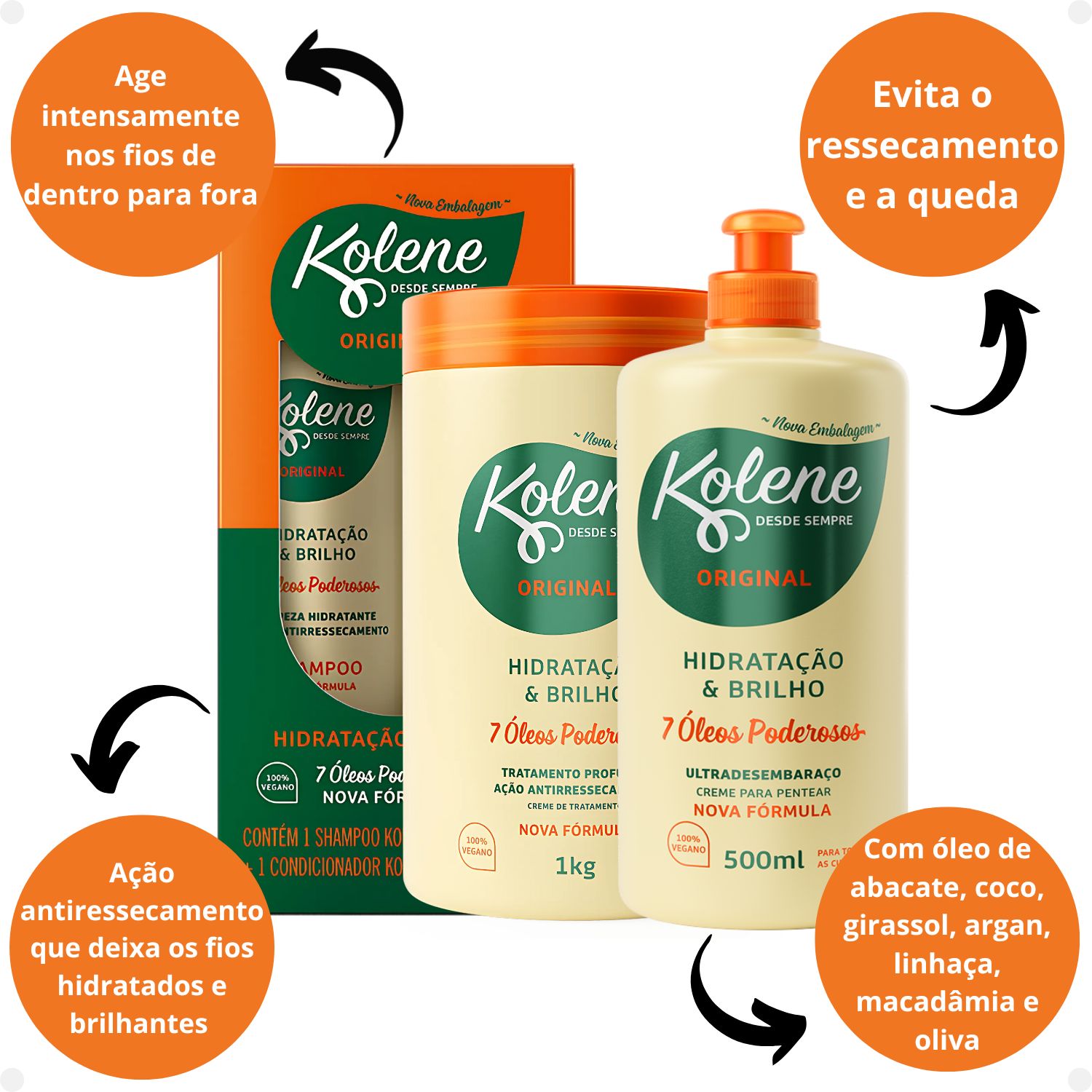 Kit Kolene Original Hidratação e Brilho: Shampoo 300ml e Condicionador ...