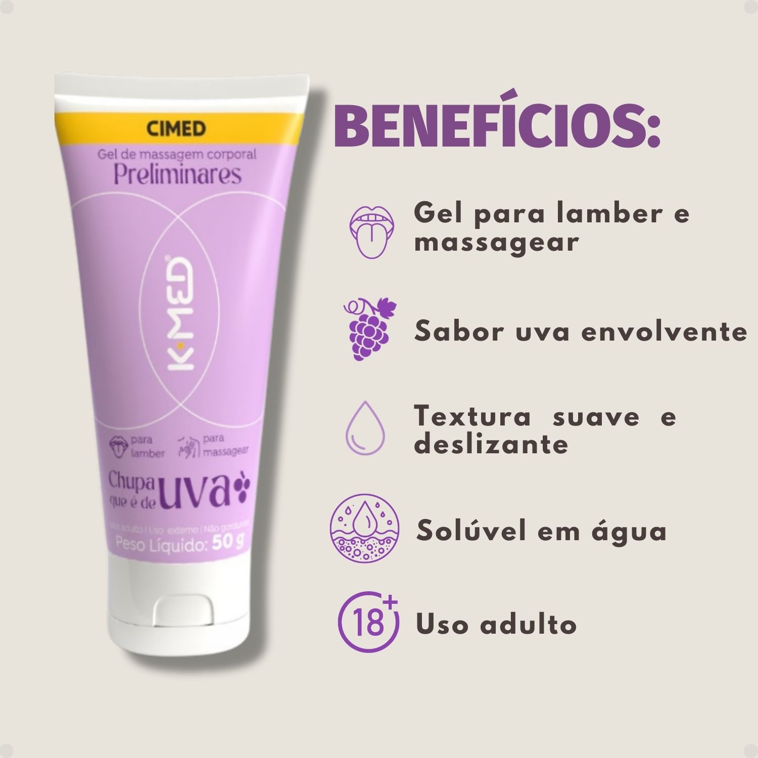 Gel De Massagem Corporal K-Med Preliminares Chupa Que É De Uva 50g - Teruya - Cosméticos e ...