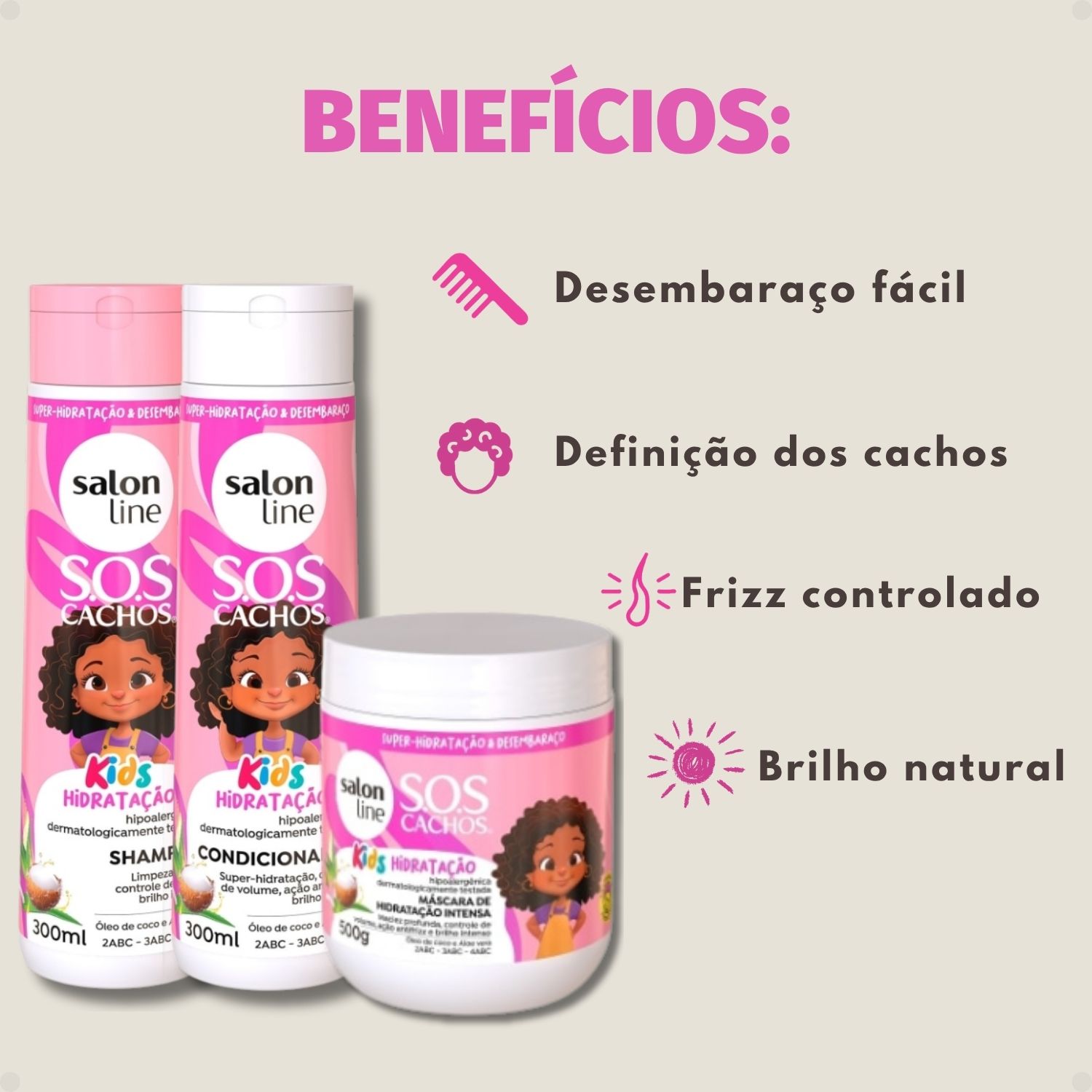 Kit Presente Salon Line S.O.S Kids Hidratação: Shampoo 300ml ...