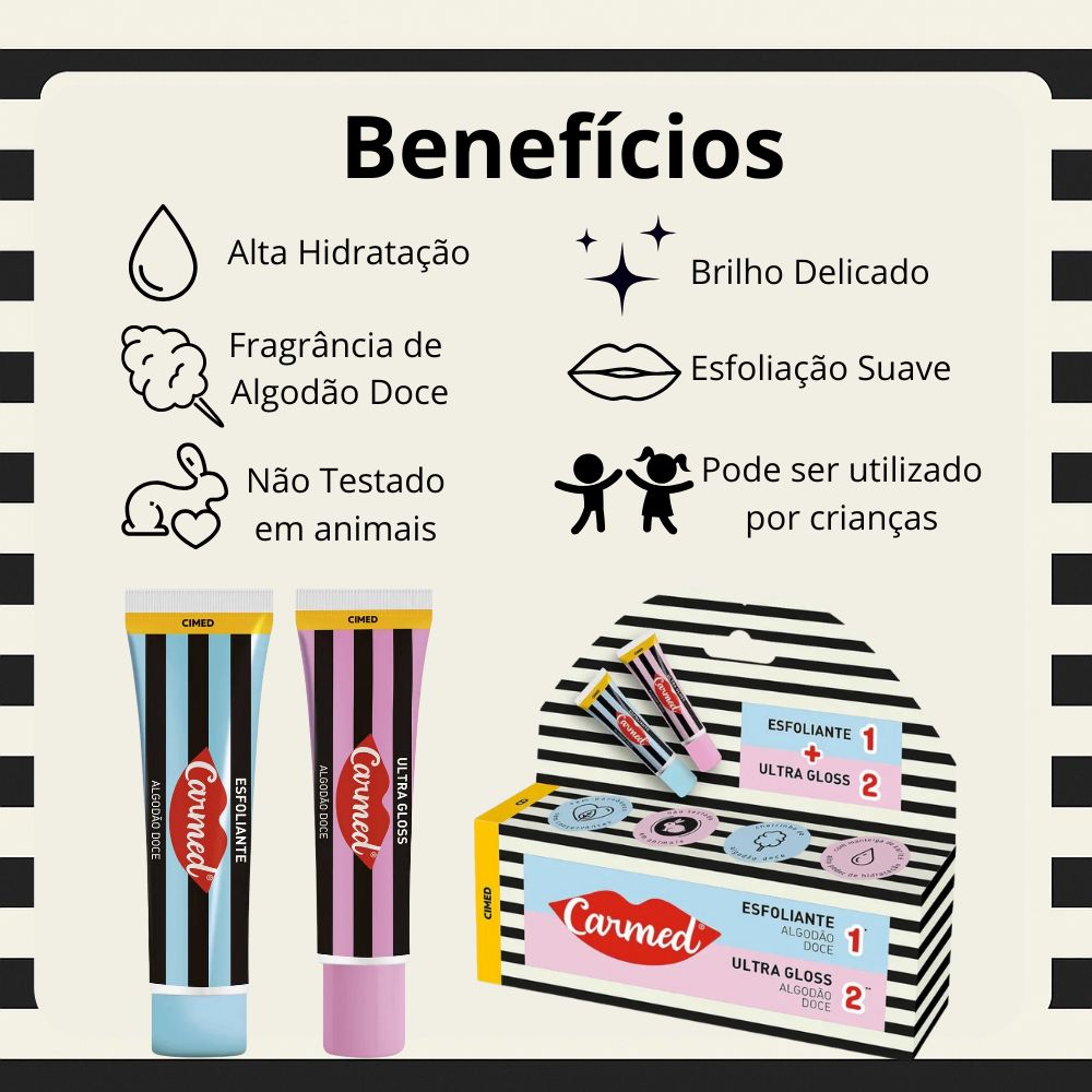 Kit Carmed Sos Labios: 1 Esfoliante e 1 Ultra Gloss Algodão Doce 10g ...