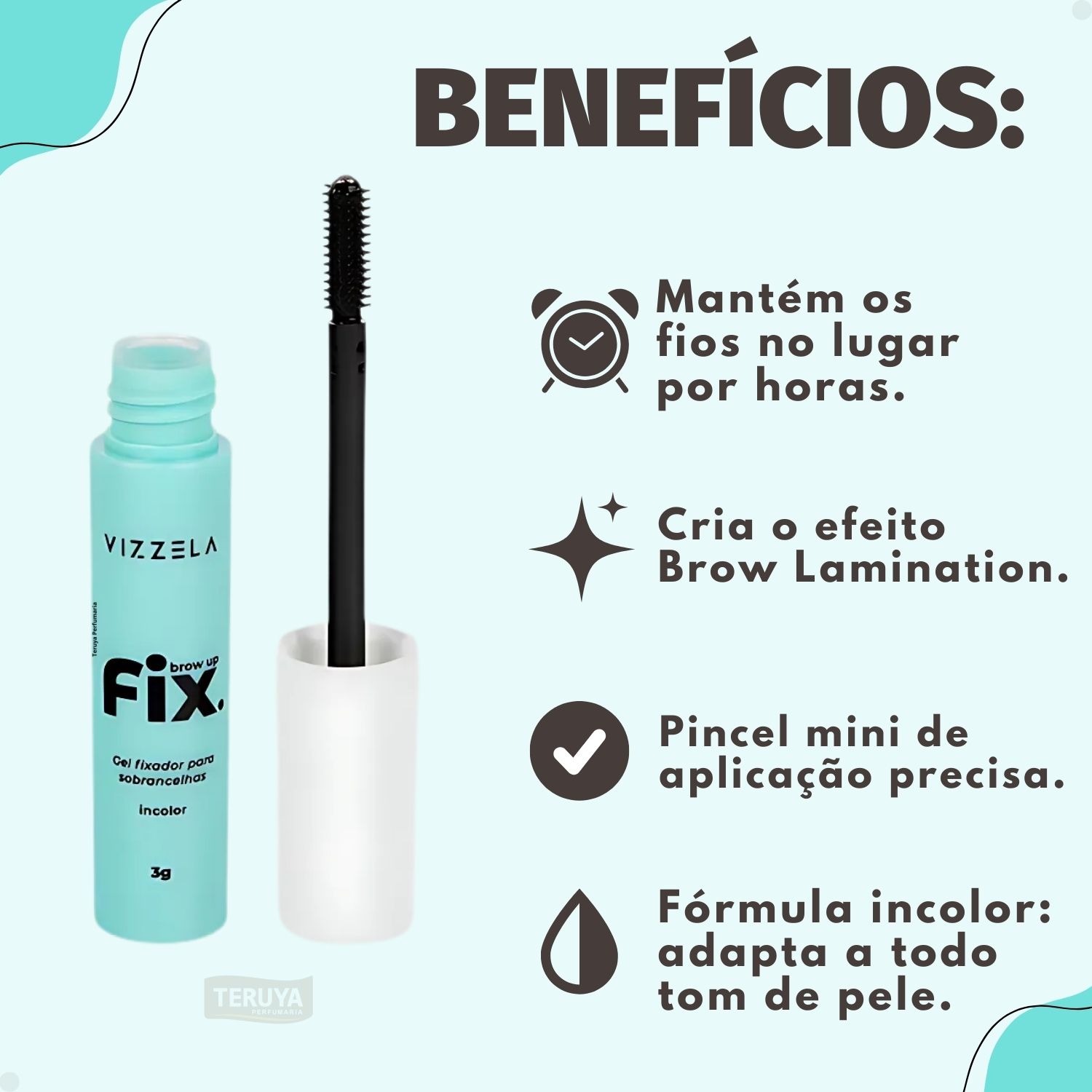 Gel Fixador Para Sobrancelhas Vizzela Brow Up Fix Incolor - Teruya - Cosméticos e Perfumaria
