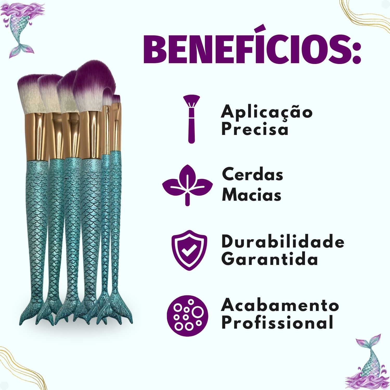 Kit Le Vangee Mermaid Cauda Verde: 6 Pincéis de Maquiagem - Teruya ...