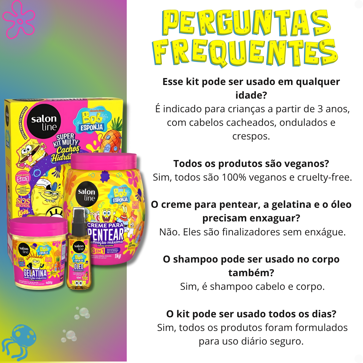Kit Salon Line Kids Bob Esponja Sos Cachos Completo + Mimo - Teruya ...