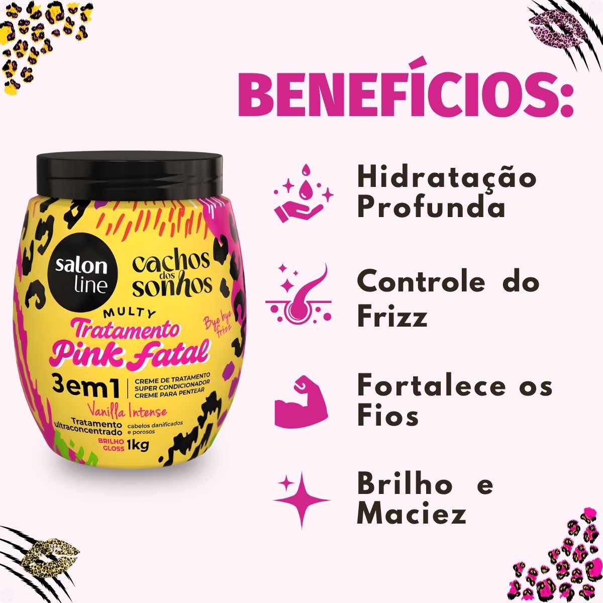 Creme Capilar 3 Em 1 Salon Line Multy Tratamento Pink Fatal Cachos Dos ...