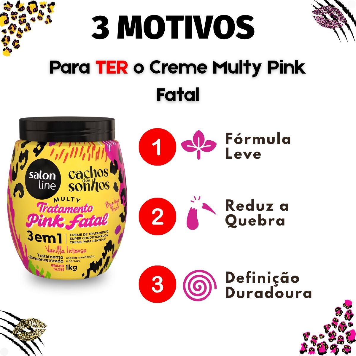 Creme Capilar 3 Em 1 Salon Line Multy Tratamento Pink Fatal Cachos Dos ...