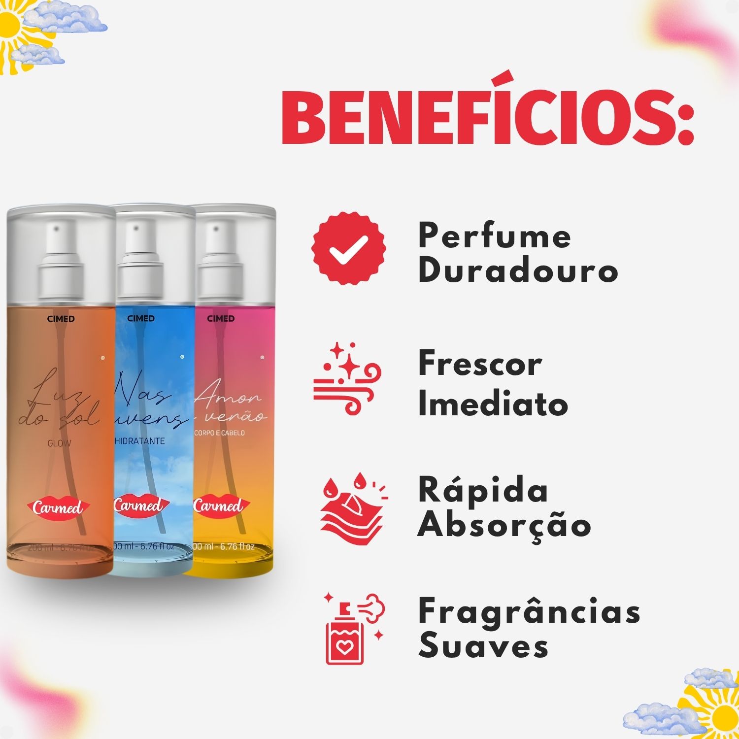 Kit Carmed Body Splash: Nas Nuvens, Luz Do Sol e Amor De Verão 200ml ...