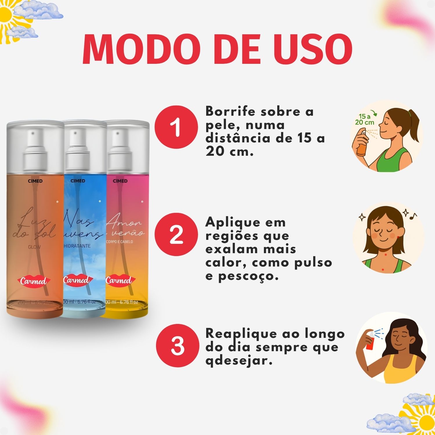 Kit Carmed Body Splash: Nas Nuvens, Luz Do Sol e Amor De Verão 200ml ...