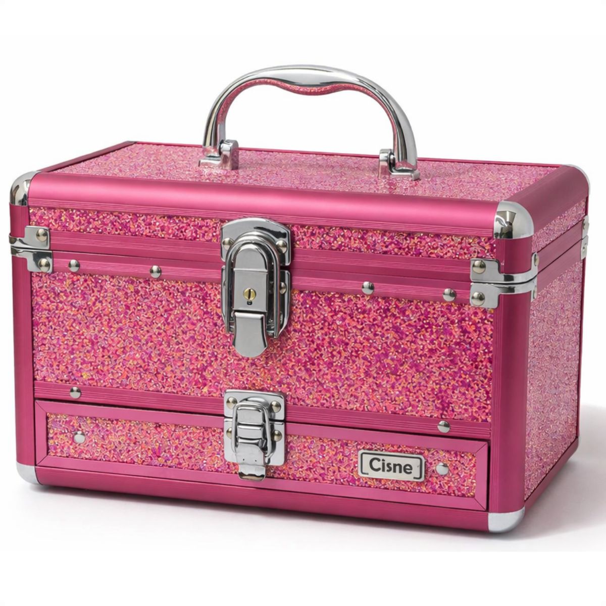 Maleta de Maquiagem Cisne Linha Shine Pink Glitter e Rosa com 1 Bandeja ...