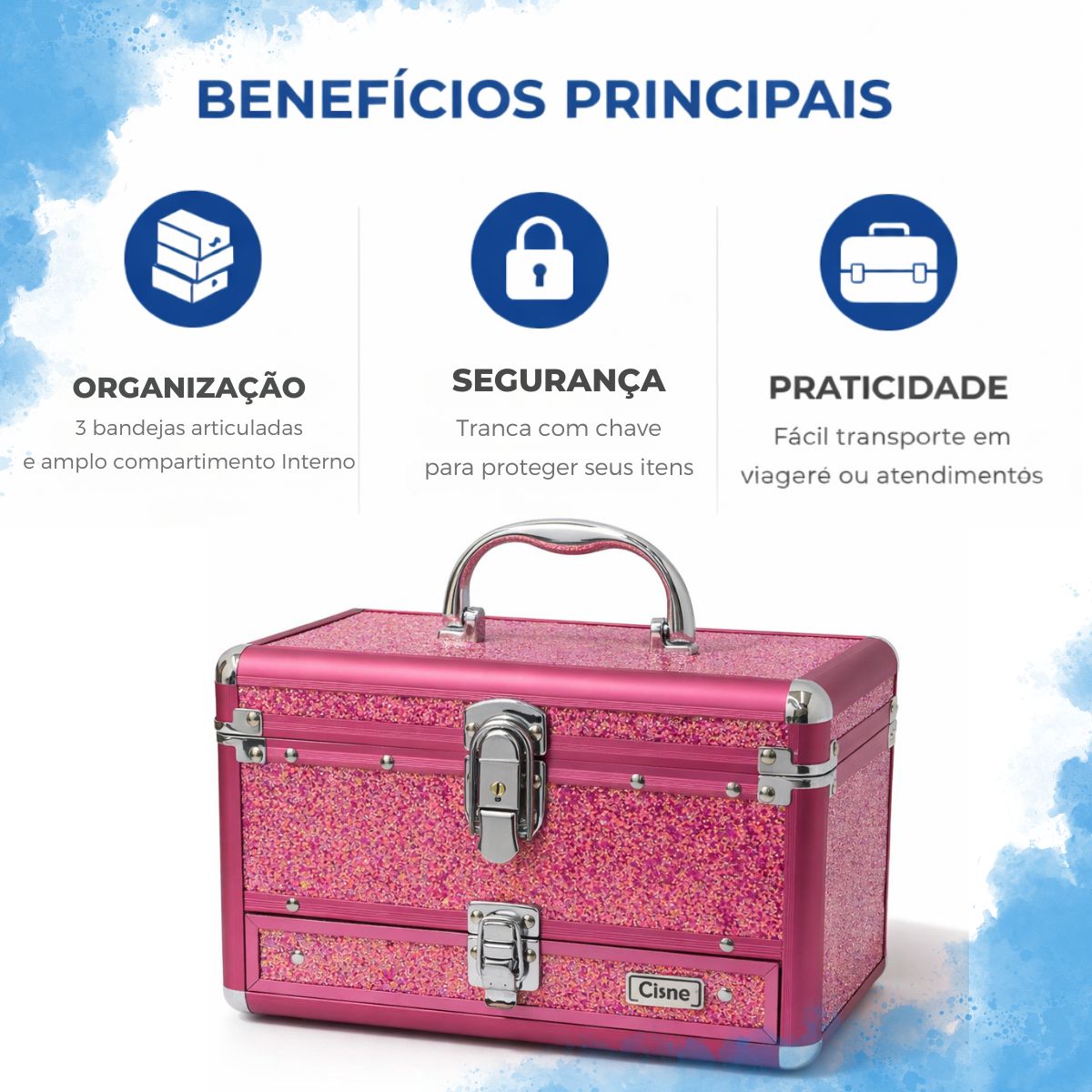 Maleta de Maquiagem Cisne Linha Shine Pink Glitter e Rosa com 1 Bandeja ...