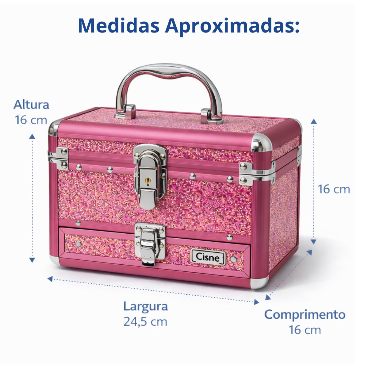 Maleta de Maquiagem Cisne Linha Shine Pink Glitter e Rosa com 1 Bandeja ...
