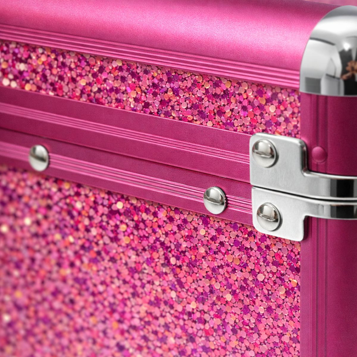 Maleta de Maquiagem Cisne Linha Shine Pink Glitter e Rosa com 1 Bandeja ...