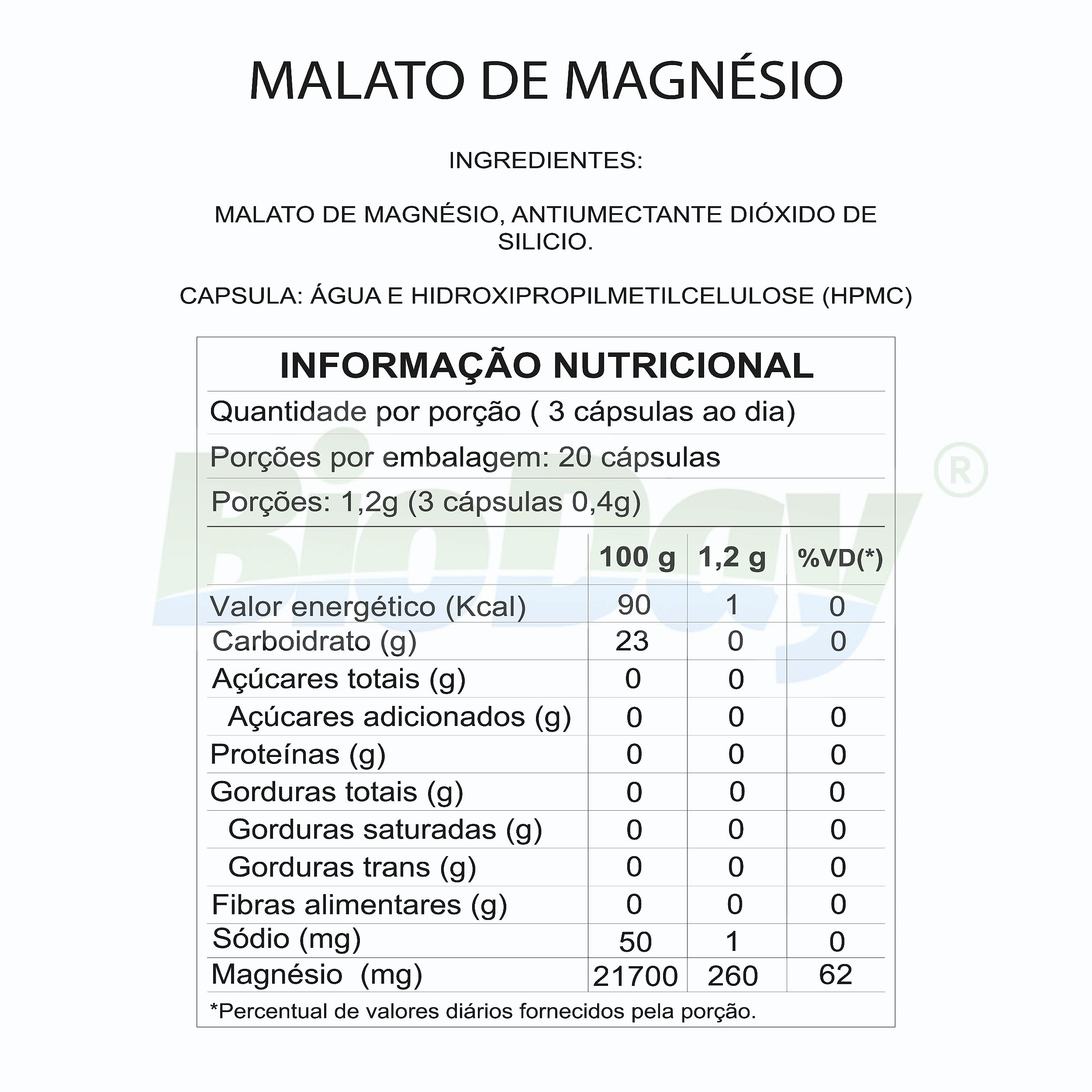 Malato de Magnésio - Frasco 60 Caps. kit com 3 frasco. - BioDay