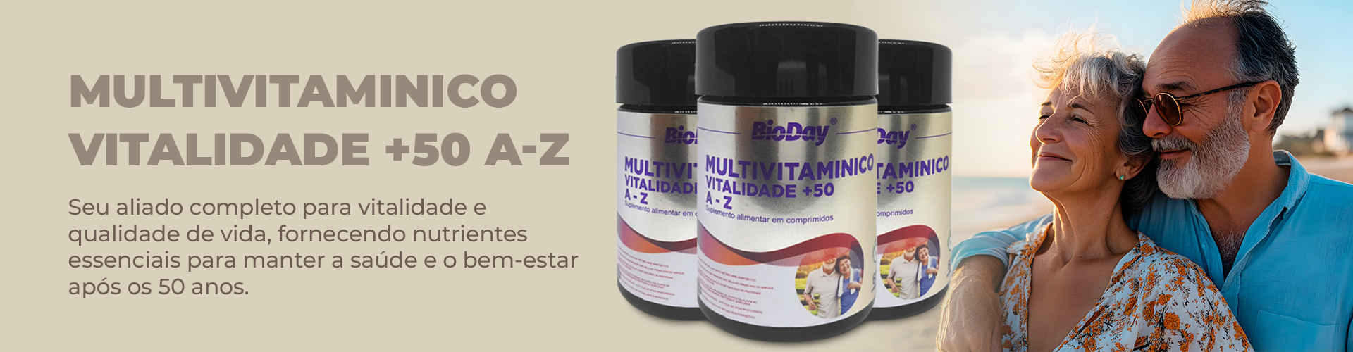 Multivitamínico +50 - Frasco 60 Comp. kit com 3 frasco. - BioDay