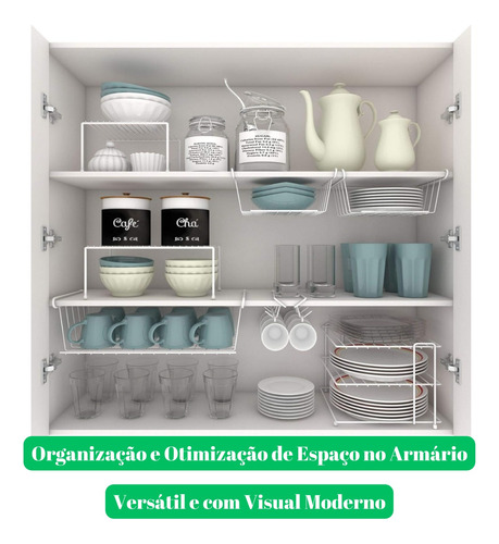 Kit Conjunto Organizador Armário Cozinha 7 Peças Prateleira Essence ...