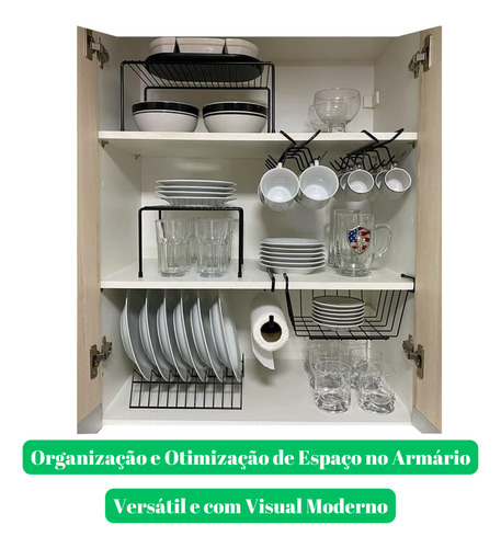 Kit Organizador Armário Cozinha Conjunto 7 Peças Elegance Preto ...