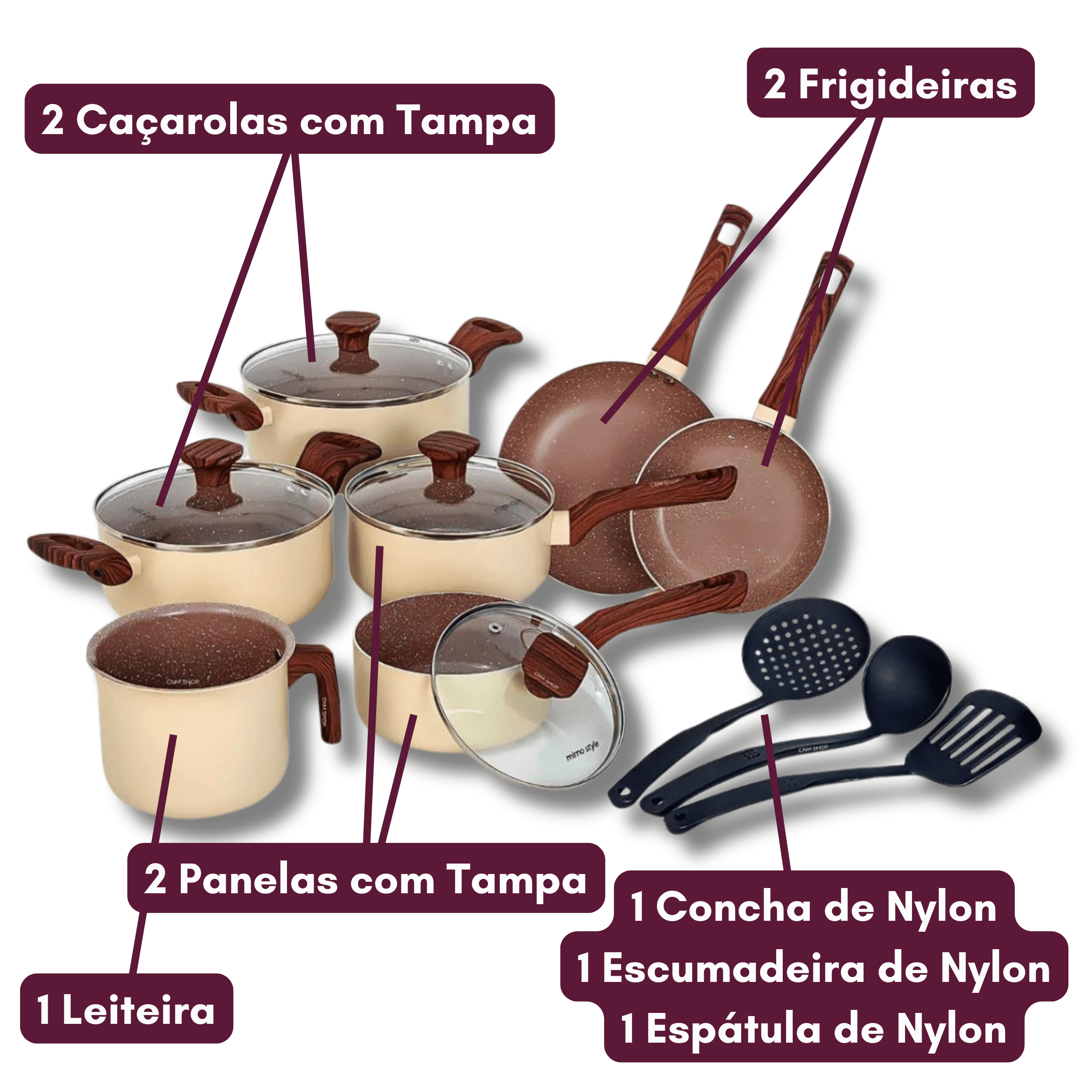 Jogo De Panelas 10 Peças Indução Cerâmica Antiaderente Pratic Cook ...