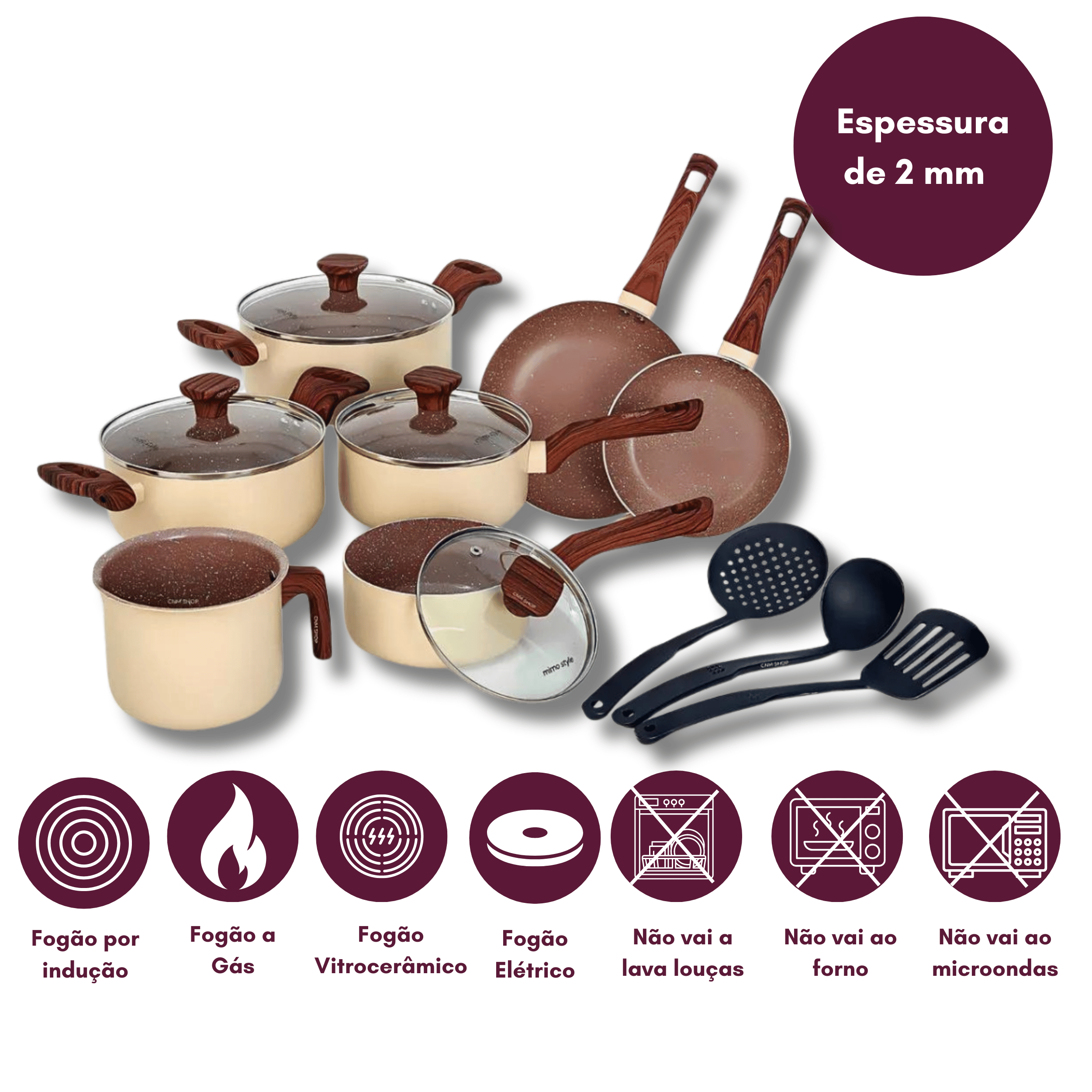 Jogo De Panelas 10 Peças Indução Cerâmica Antiaderente Pratic Cook ...