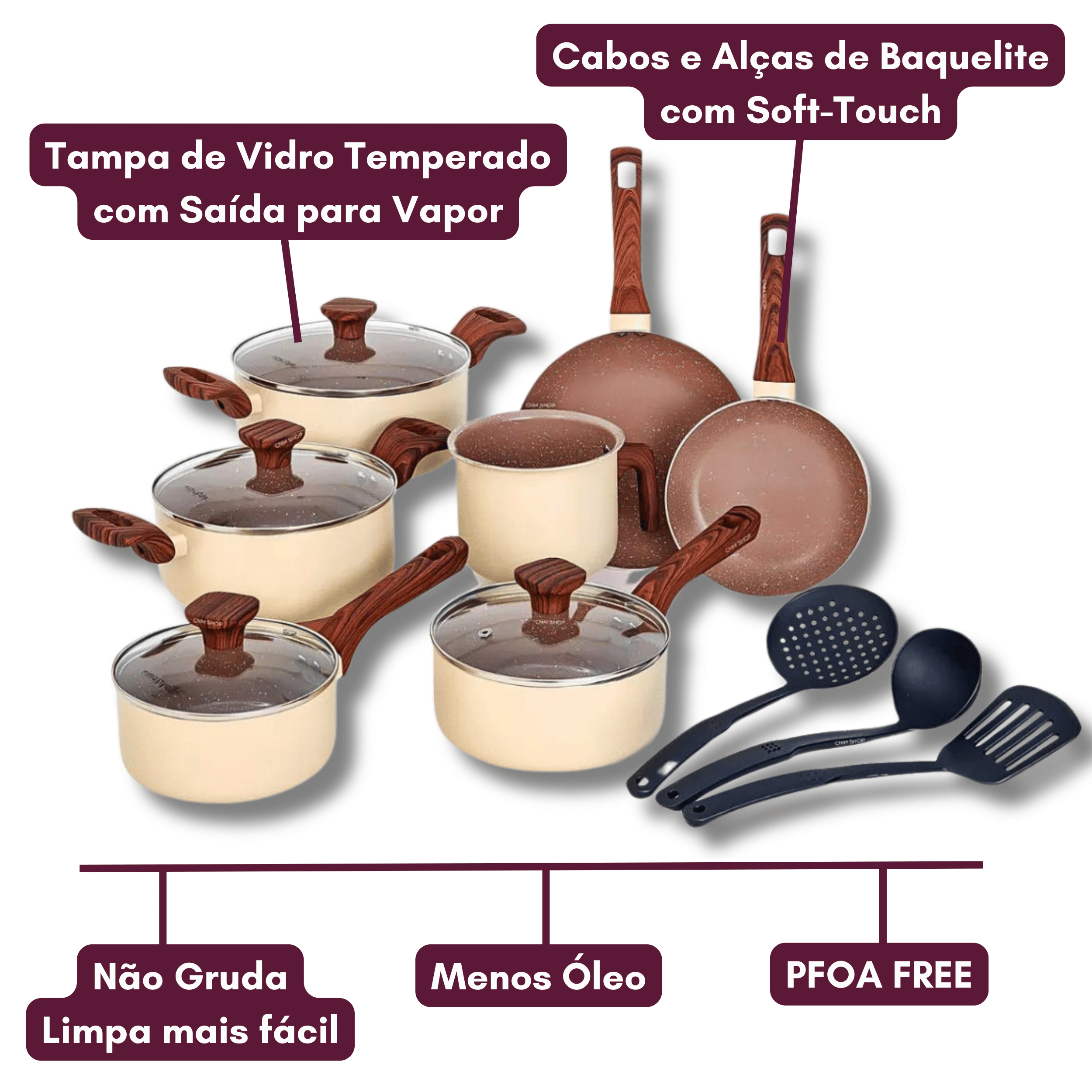 Jogo De Panelas 10 Peças Indução Cerâmica Antiaderente Pratic Cook ...