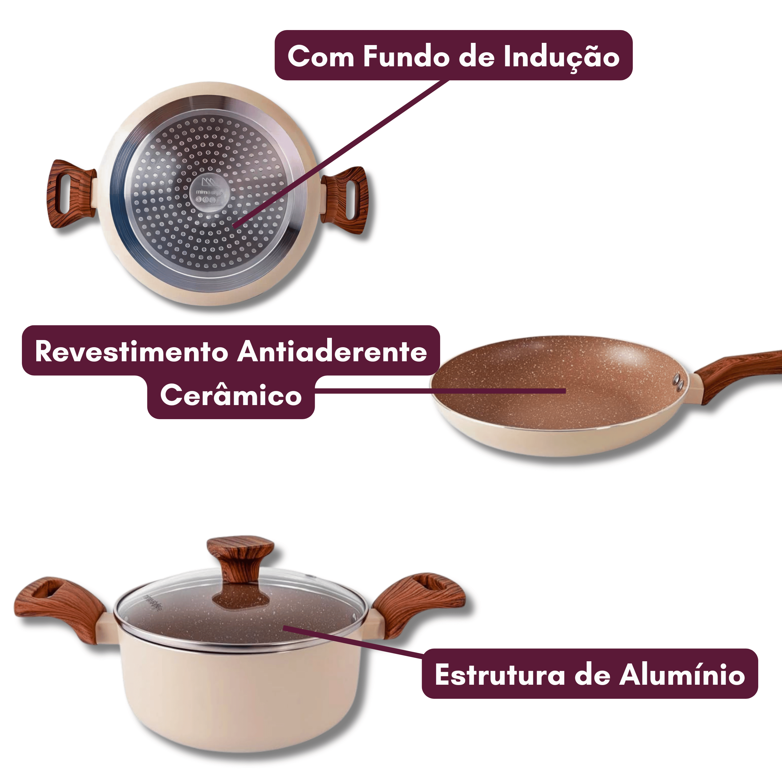 Jogo De Panelas 10 Peças Indução Cerâmica Antiaderente Pratic Cook ...